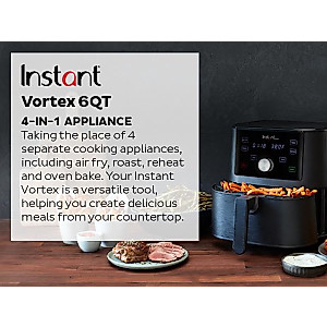 Instant Vortex 6QT XL Air Fryer, 4-in-1 Functions that Crisps, Roasts, Reheats, Bakes for Quick Easy Meals, 100+ In-App Recipes, is Dishwasher-Safe, from the Makers of Instant Pot, Black