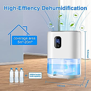 Dehumidifiers, Closet Dehumidifier,small dehumidifiers Up to 2000 sq.ft(1000ml Water Tank),Dehumidifiers for Home Quiet with Auto Shut Off, Portable Air Dehumidifiers for Bedroom, Bathroom, RV, Closet