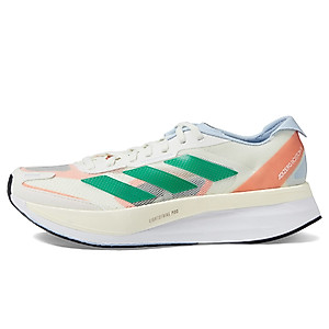 adidas Woman's Adizero Boston 11, White Tint/Court Green/Coral Fusion, 7 M