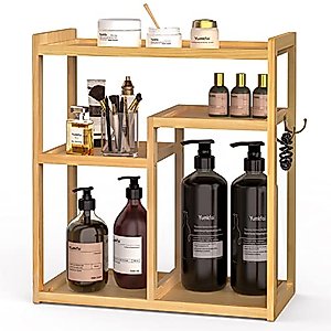 Yumkfoi Bathroom Organizer Countertop, Wood Vanity Organizers and Storage Bathroom Sink Organizer, Counter Shelf Trays Holders, Skincare Makeup Cosmetics Organizers, Kitchen Spice Standing Rack