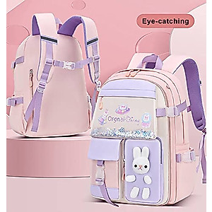 Nzahdwu Kawaii Backpack Girls, Cute Bunny Backpacks,Cartoon Large Capacity Waterproof Backpack Multifunction Laptop Travel Bag for Teens (Pink-17.7in)