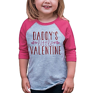 7 ate 9 Apparel Girl's Daddy's Little Valentine Toddler Vintage Baseball Shirt T-Shirt 2T Pink and Grey