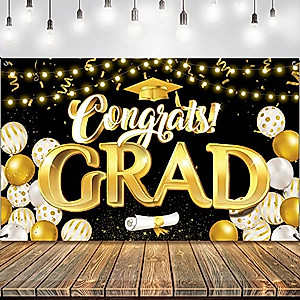 Big, Congrats Grad Banner - 72x44 Inch | Shiny Congrats Grad Banner 2022 - No DIY, 10 Feet | Graduation Banner for Class of 2022 Decorations | Large Graduation Banner for Gold Graduation Decorations