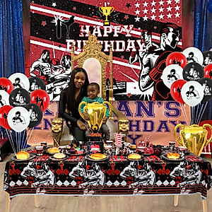 KEFAN Boxing Party decorations, Boxing birthday Party Supplies Packs, Fight Sports Wrestling Party Supplies including HAPPY BIRTHDAY Banner, Plates, Balloons, Boxing Party Set Serves 20 (Banner)