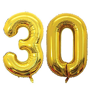 GOER 42 Inch Gold 30 Number Balloons,Jumbo Foil Helium Balloons for 30th Birthday Party Decorations and 30th Anniversary Event