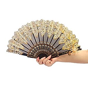 Simple polymer Folding Hand Fans Lace Handheld Fan European Retro Folding Fan Chinese Folding Fan for Dancing Props Cosplay Wedding Gift Party Favors,Black