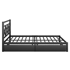 Bellemave Queen Bed Frame with 2 Storage Drawers, Queen Size Metal Platform Bed with Headboard, Noise-Free, No Box Spring Needed, Black, Black With Drawers