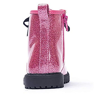 FITORY Girls Glitter Ankle Boots, Lace Up Waterproof Combat Shoes With Side Zipper for Little Kid/Big Kid Hot Pink Size 11