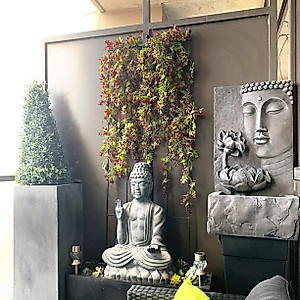 Fake Hanging Plants Artificial Vine, Plastic Ivy Greenery Christmas Garland Faux Vines Grass Flowers Leaves Home Garden Outdoor Indoor Party Wedding DIY Bedroom Wall Decor Decoration - Red 2 Bundles