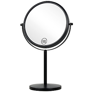 ALHAKIN 10x Magnifying Makeup Mirror, 8 Inch Tabletop Mirror Double Sided with Magnification, Swivel Make Up Mirror for Bathroom, Black
