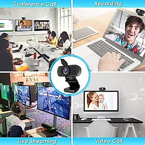 Webcam, HD Webcam 1080P with Privacy Shutter and Tripod Stand, Pro Streaming Web Camera with Microphone, Widescreen USB Computer Camera for PC Mac Laptop Desktop Video Calling Conferencing Recording