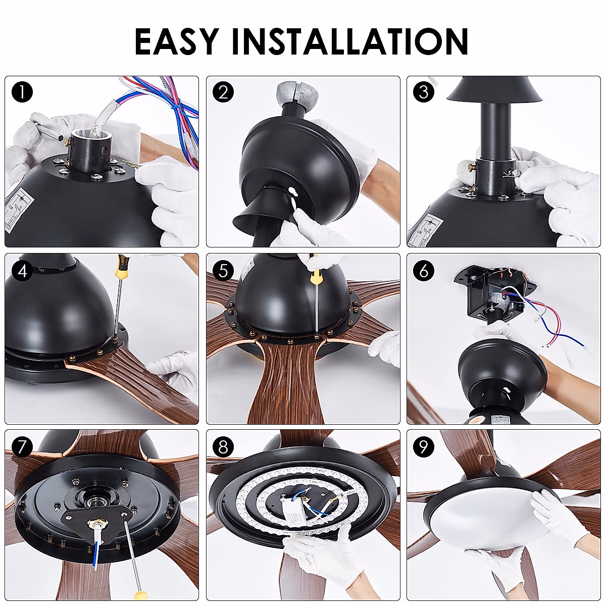 GDLT Farmhouse Ceiling Fan Chandelier, 56" Rustic Brown Ceiling Fan Light with Reversible Motor, with Remote Vintage 6 Blades Ceiling Fan Chandelier for Patio, Living Room, Dining Room