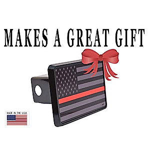 Subdued Thin Red Line Flag Trailer Hitch Cover Plug US Firefighter Fire Fighter Truck Department FD