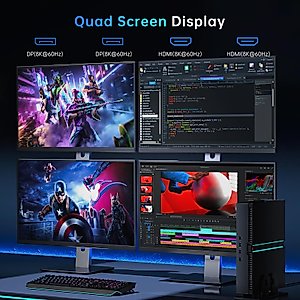 Mini PC Gaming, Desktop Computer i9-13900F 24 Cores Upto 5.6GHz, DDR5, 512G M.2 PCIE4.0 SSD, Windows 11 Pro, GeForce RTX4060Ti 8G, Four Display, 8K@60Hz Outputs, Dual LAN, WiFi6E/BT5.3