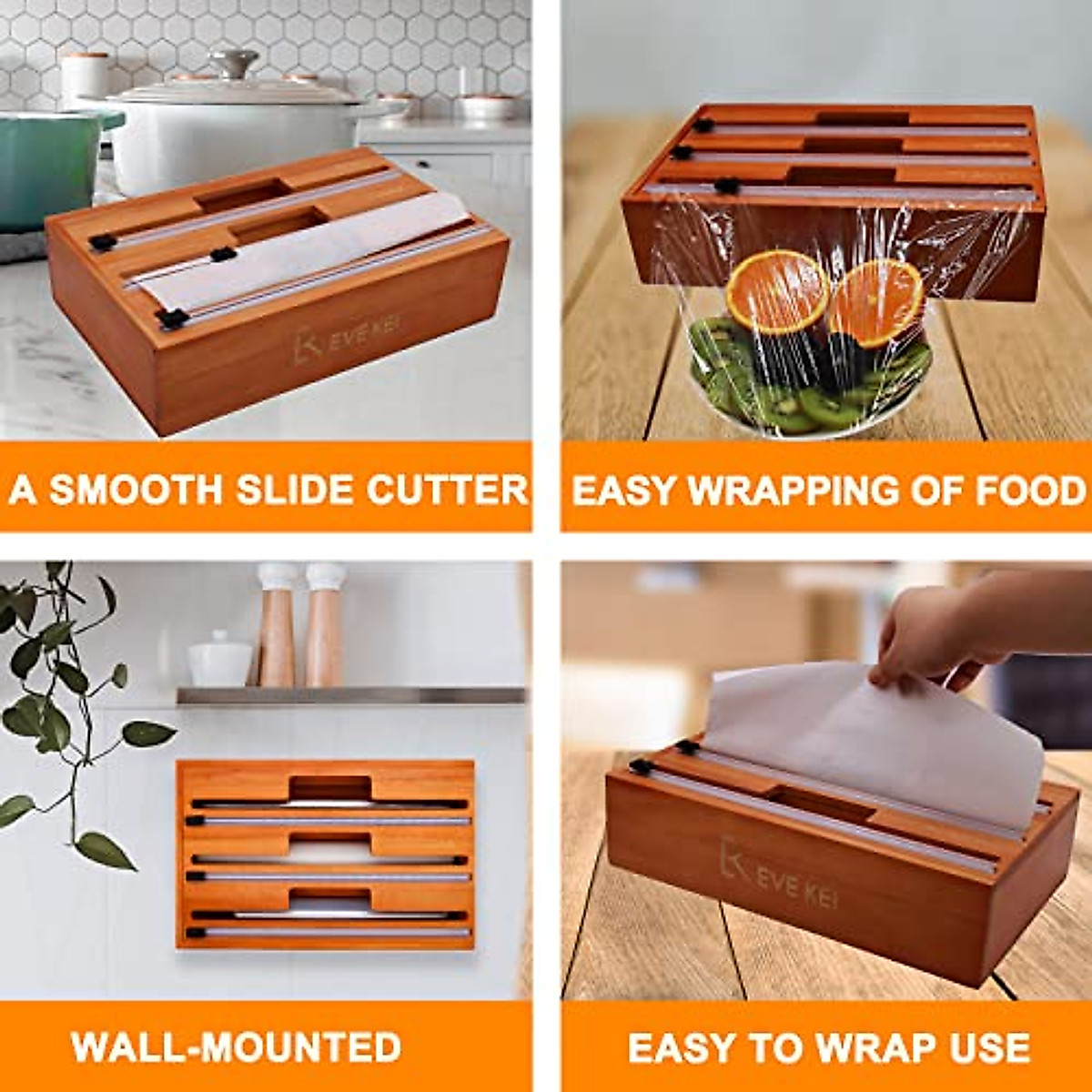 EVEKEI Foil and Plastic Wrap Organizer with Cutter, 3 in 1 Plastic Wrap Dispenser with Cutter, Aluminum Foil Organization and Storage, Saran Wrap Dispenser for Kitchen Wrap Organizer Fits 12" Roll