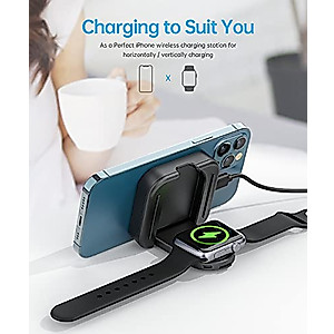 MURCIA 2 in 1 Magnetic Wireless Charger, Folding Dual Fast Magnetic Wireless Charging Station Stand Compatible with iPhone 13/12/ Pro Max/Mini/Apple Watch Se/7/6/5/4/3/2/1