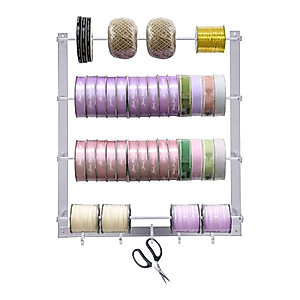 LINISHOP 1Pc Wire Spool Rack Wall Mount Thread Rack Sewing Tool Sewing Ribbon Thread Organizer Holder Sewing Spool Ribbons Roll Storage Sewing Tool w/4 Rods for Key Holder Aluminum Alloy Silver New