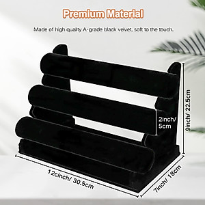 OSPNIEEK Velvet Bracelet Holder with 3 Tier Rack, Black Detachable Jewelry Display Stand T-Bar Necklace Storage Organizer for Bangles Watch Bracelets Scrunchies Organization Showcase