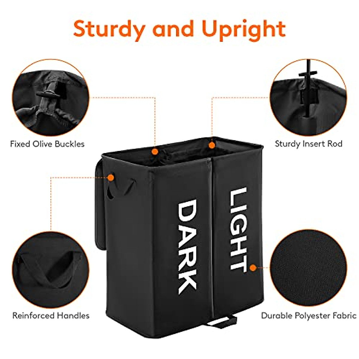 Lifewit 136L Double Laundry Hamper with Lid and Removable Laundry Bags, Large Divided Hamper, Collapsible 2 Section Laundry Basket with Handles for Bedroom, Bathroom, College Dorm, Laundry Room, Black