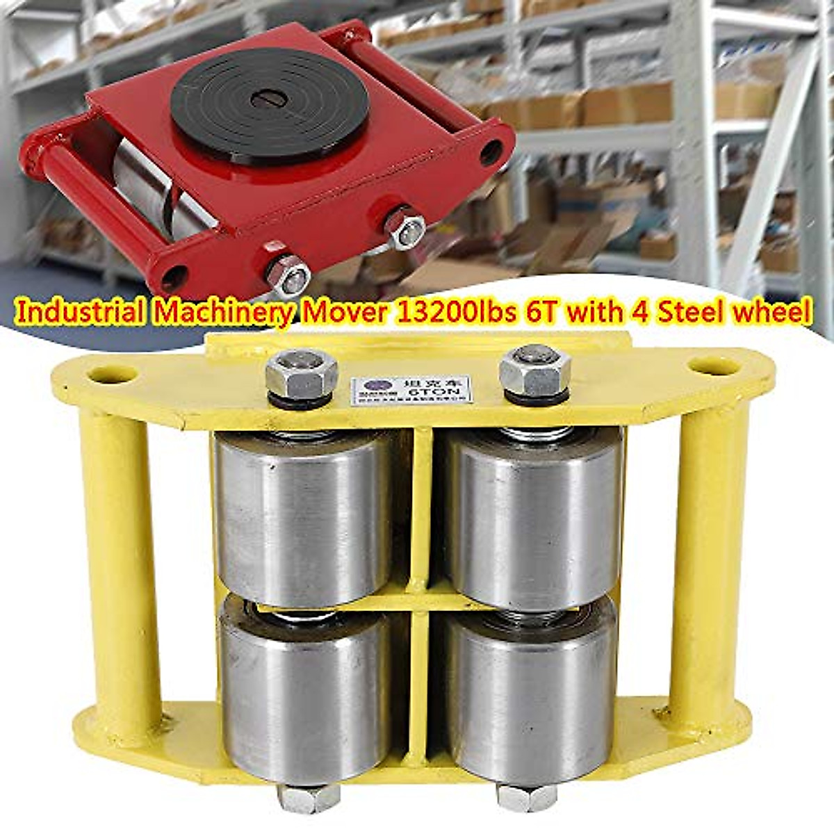 Heavy Duty Machine Dolly Skate Machinery Roller Mover Cargo Trolley 6 Ton 13200lb, w/Steel Rollers Cap 360 Degree Rotation (Yellow)