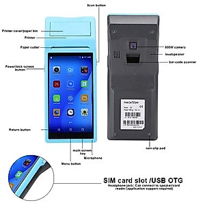 Android POS Terminal Receipt Printer,Handheld Receipt Printers with 5.5- inch Touch Screen support 3G, WIFI, BT3.0 / 4.0 for iBeacon,Quad Core CPU Portable Receipt Print Built-in All-in-One(blue)