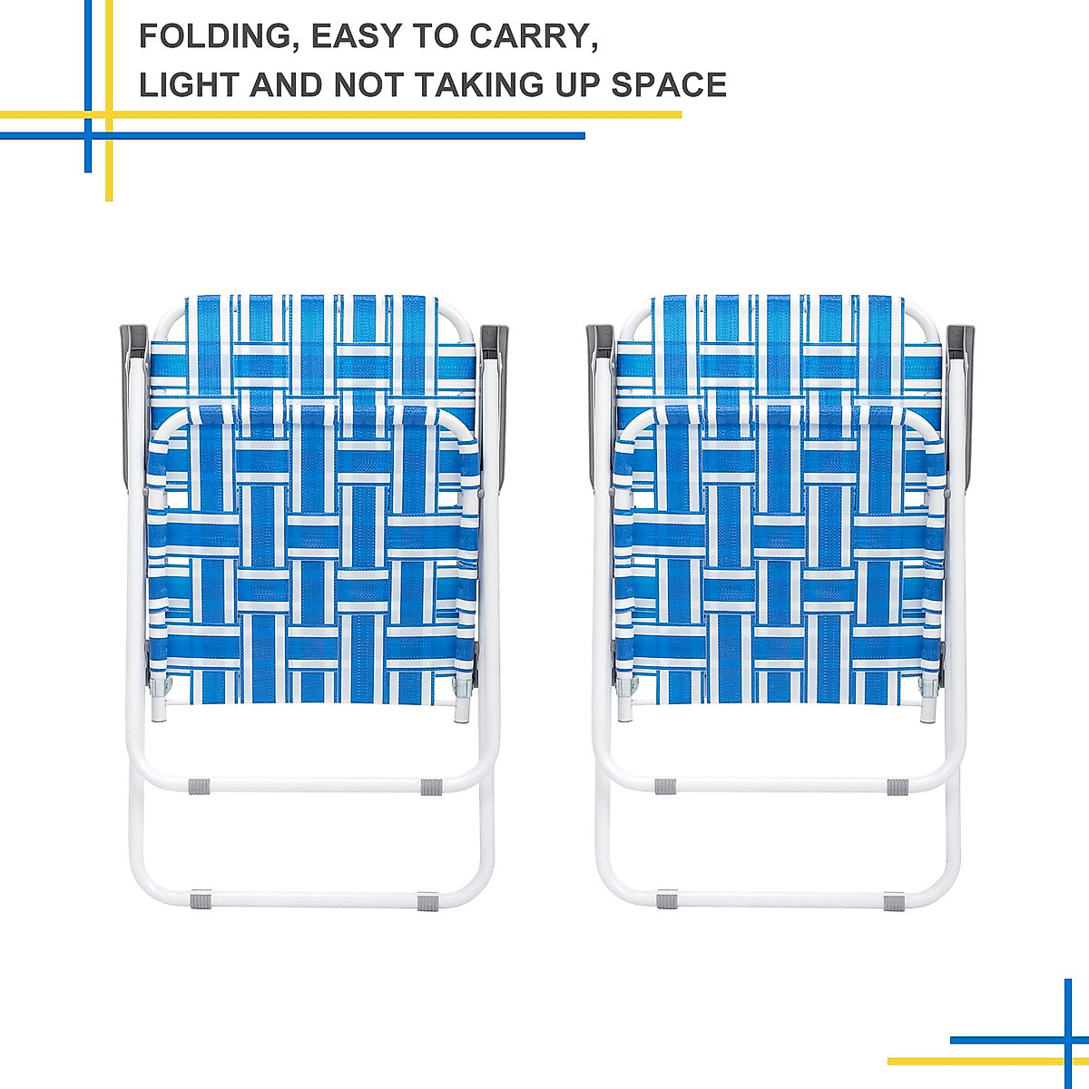 Kcelarec Set of 2 Patio Folding Lawn Chair, Outdoor Beach Portable Webbed Folding Camping Chair for Yard, Garden (Blue 1)