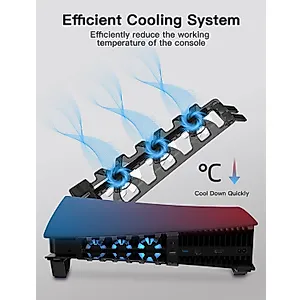 NexiGo PS5 Horizontal Stand with Slient Cooling Fan, [Auto On/Off], [Minimalist Design], Compatible with Playstation 5 Disc & Digital Editions, Built-in LED Light, Extra USB Port, Black