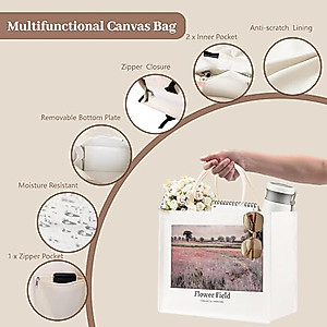 Adoryoung Monogram Personalized Initial Tote Bags for Women, Personalized Initial Monogram Canvas Tote Bag, Bride Shower Tote Gift Wifey Bag for Wedding Day Oil Painting Beach Bag with Zipper Pocket