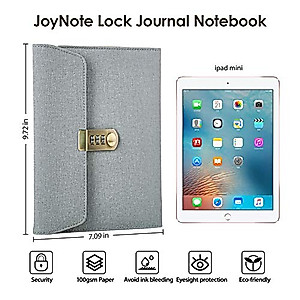 JoyNote Journal with Lock for Women, 2-in-1 Lock Journal with Combination Digital Password, Locking Diary Journal with 4 Card Slots, Pen Holder, 95 Sheets/190 Pages A5 Papers, Light Grey