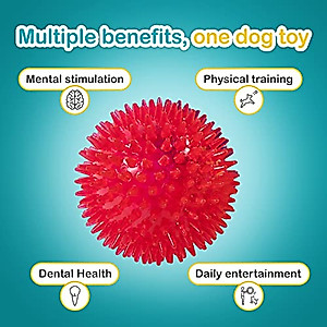 dipperdap 3.5” Spikey Dog Balls (4 Pack) Squeaky Dog Toys | Cleans Teeth for Healthier Gums | Non-Toxic BPA-Free Dog Toys for Aggressive Chewers | Spikey Balls in Red, Blue, Yellow, and Green