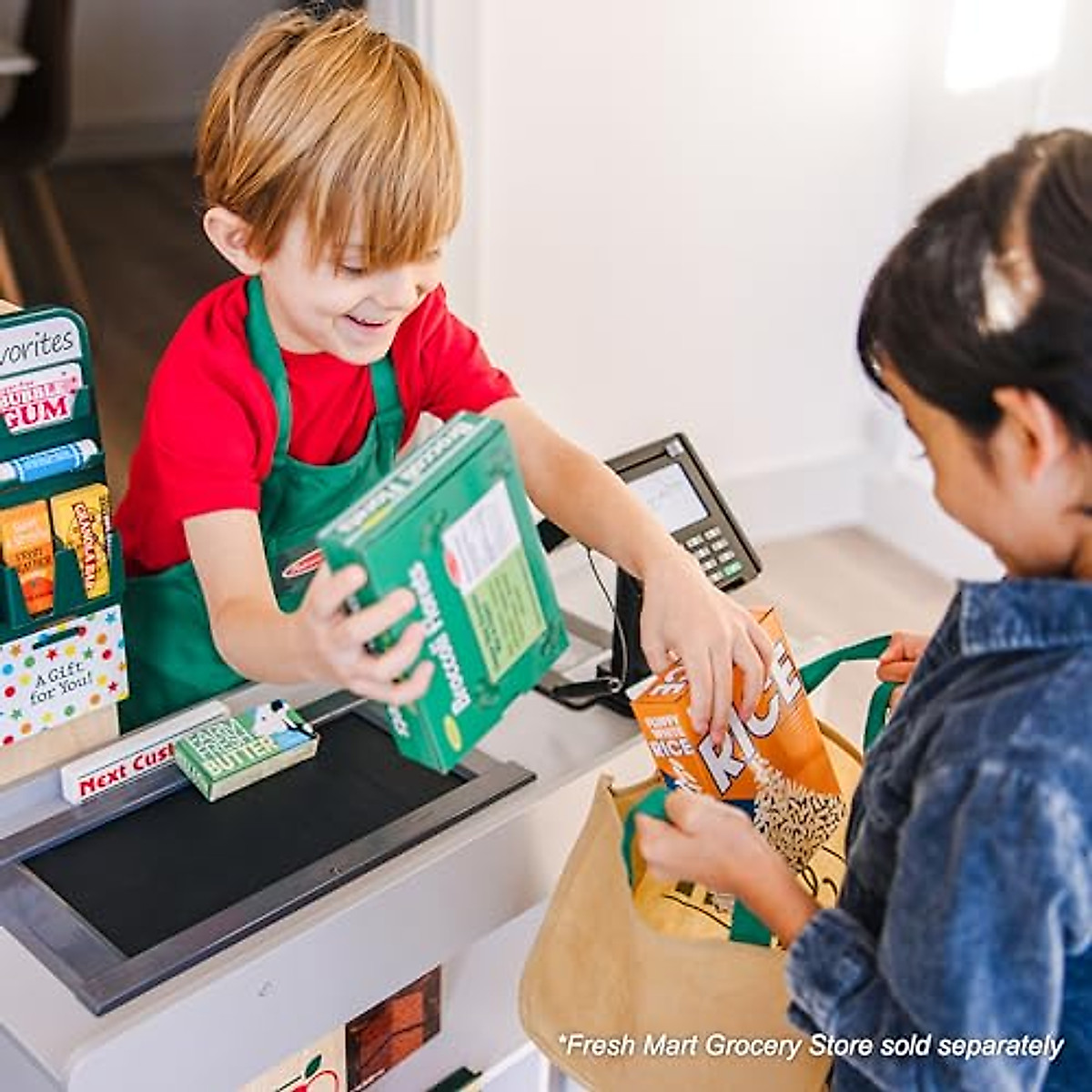 Melissa & Doug Fresh Mart Grocery Store Play Food and Role Play Companion Set - Kids Pretend Grocery Shopping For Kids Ages 3+