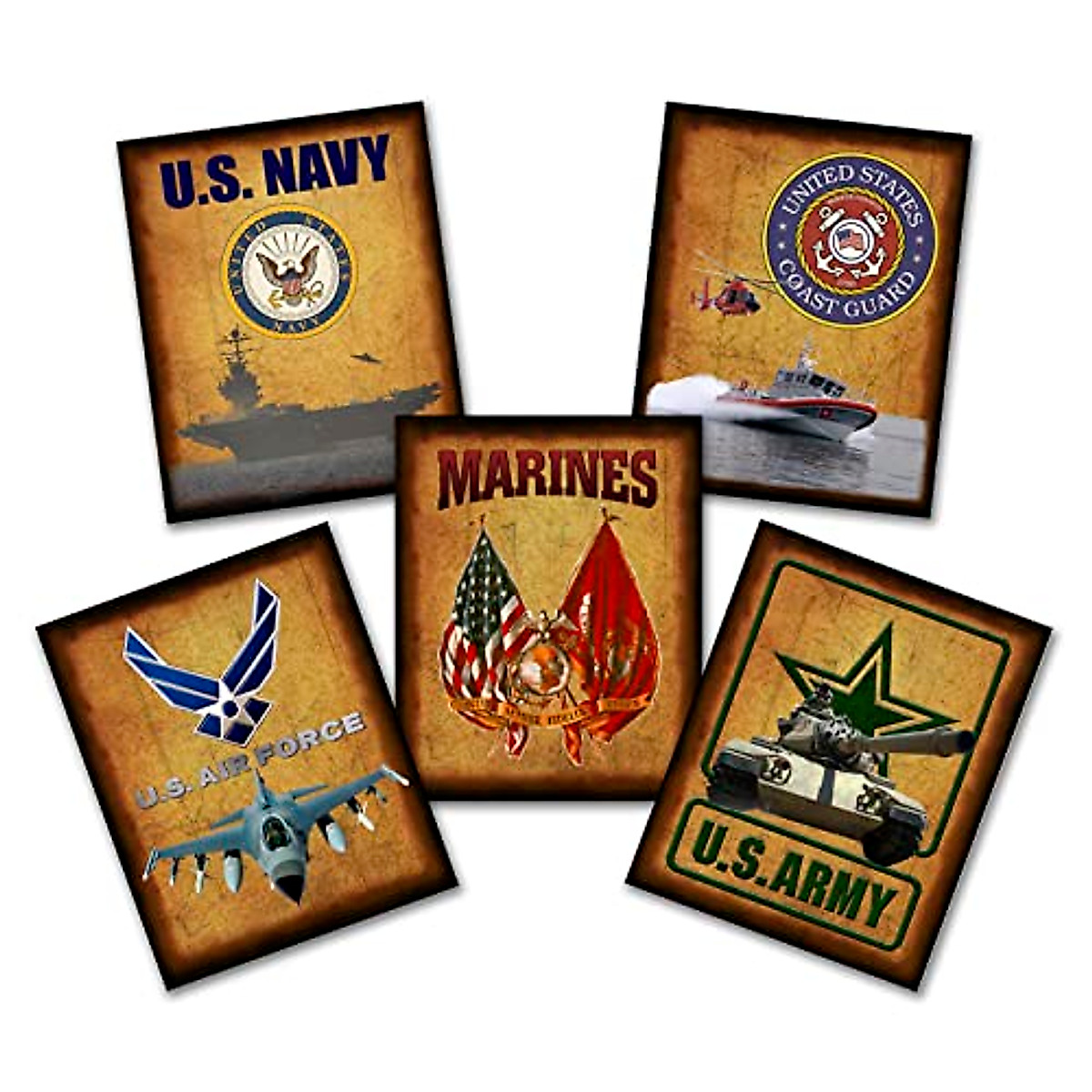 Military 5 Pack Patriotic Tribute to All 5 Branches - Wall Art - 8" X 10" - Unframed - Makes People Stop in Respect (Military 5 Pack 8" X 10")