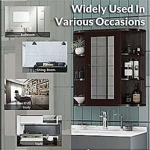 VIVIJASON Bathroom Wall Mounted Cabinet - Over The Toilet Space Saver Storage Cabinet - Medicine Storage Organizer - Bathroom Hanging Cupboard with Mirror Single Door and 2 Adjustable Shelves (Coffee)