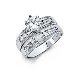 Sonia Jewels 14k White Gold Round Cubic Zirconia CZ Ladies Wedding Band And Engagement Bridal Ring Two Piece Set Size 12