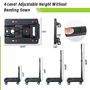 Folding Hand Truck Dolly, Lightweight Dolly Luggage Cart Foldable with 4 Rotate Wheels, Utility Cart with Adjustable Handle,Collapsible Dolly for Moving Travel Shopping Office Airport