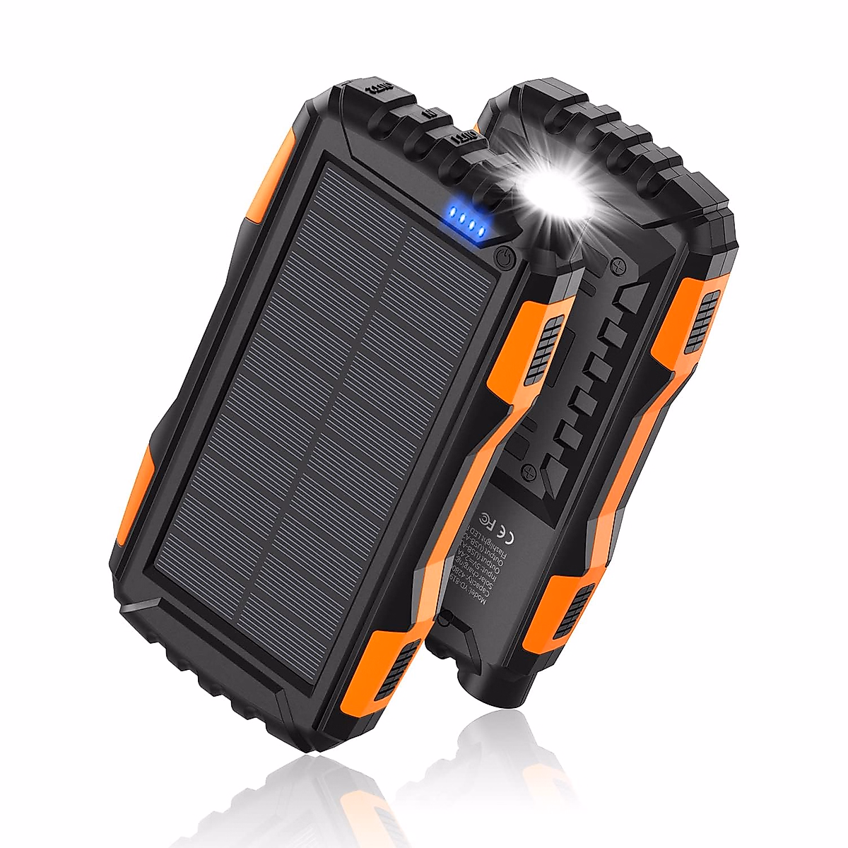 Power-Bank-Solar-Charger - 42800mAh Portable Charger,Solar Power Bank,External Battery Pack 5V3.1A Qc 3.0 Fast Charger Built-in Super Bright Flashlight (Orange)