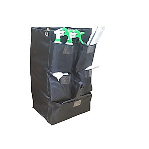 Replacement Janitorial Cart Bag with 5 Pockets,25 Gallon Housekeeping cart Bag High Capacity Waterproof Thickened Commercial Janitorial Cleaning Cart Bag with 6 Brass Grommets (Black with 5 Pockets)