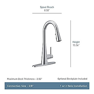 Moen Sleek Chrome One-Handle High Arc Pulldown Kitchen Faucet Featuring Power Boost, Modern Kitchen Sink Faucet with Pull Down Sprayer, 7864