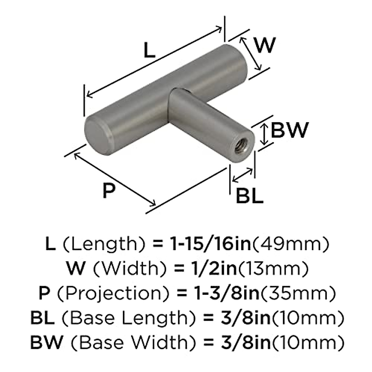 Amerock | Cabinet Knob | Sterling Nickel | 1-15/16 inch (49 mm) Length | Bar Pulls | 10 Pack | Drawer Knob | Cabinet Hardware