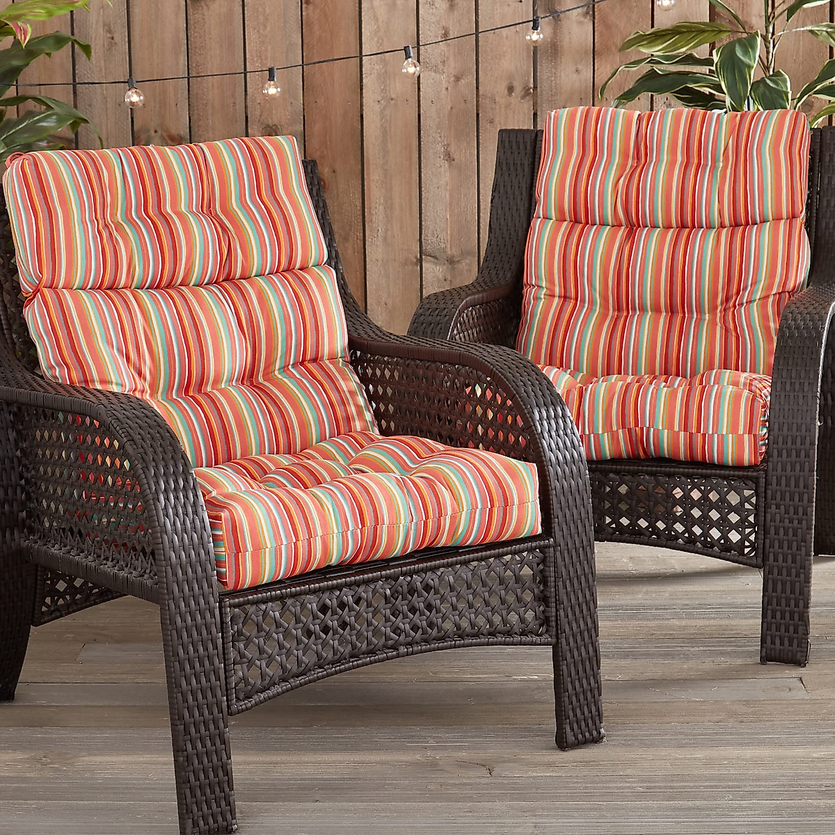 South Pine Porch Outdoor High-Back Chair Cushion, Watermelon Stripe 2 Count