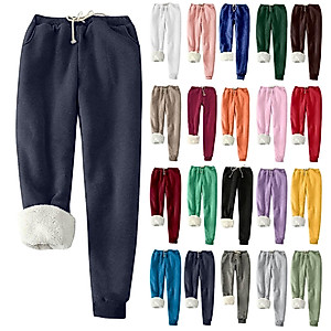 Daily Deals Clearance,Women's Warm Sherpa Lined Athletic Sweatpants High Waisted Jogger Pants Fleece Lined Winter Thicken Outdoor Long Pants A-black