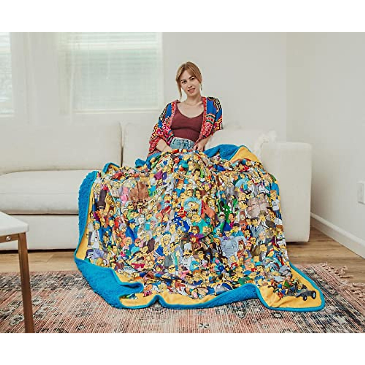 The Simpsons Oversized Fleece Throw Blanket With Blue Sherpa Backing | Plush Soft Polyester Cover For Sofa and Bed, Cozy Home Decor, Luxury Room Essentials | Cartoon Comedy Gifts | 49 x 72 Inches