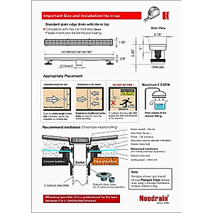 Neodrain 24-Inch Linear Shower Drain,with 2-in-1 Flat & Tile Insert Shiny Black Cover, Rectangle Shower Floor Drain, Floor Shower Drain with Adjustable Leveling Feet, Hair Strainer