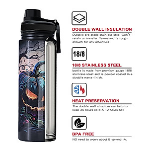 Water Bottle with Spooky Pumpkin Grimace - 24 oz Insulated Cups with Straws and 4 Lids,Halloween Tumbler Gifts for Friends Kids