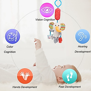 SHLOYIRE Baby Stroller Rattle Toy, Soft Baby Rattle Toys, Hanging Rattle Clip On Car Seat and Baby Stroller for Infants, Sensory Plush Animal Toys for Newborn Baby Girls and Boys (12 Pcs A)