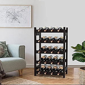 Purbambo 20-Bottle Wine Rack Freestanding Floor, 5-Tier Bamboo Wine Display Rack Storage Shelf with Table Top for Kitchen Dining Room Bar Cellar