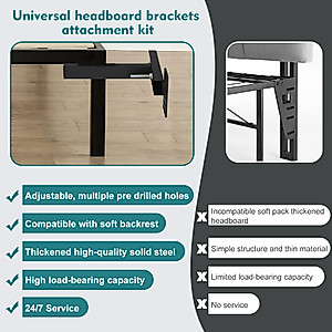 Universal Headboard Bracket, Thickened Black Metal Bed Headboard Bracket, Adjustable Headboard Bracket Kit Wall Mounted with Foot Pedal Extension Kit（2 Pcs），3-Year Warranty