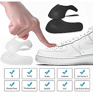 Qidie 2 Pairs Shoe Crease Protector Toe Box Anti-Wrinkle Sport Shoe Inserts Sneaker Crease Guard for Men & Women 4-12" (Men's 7-12, Black+White)