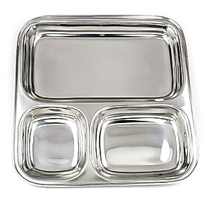 Lifestyle Block Stainless Steel Eco Friendly Compartment Stainless Steel Food Tray Large Divided Camping Plate