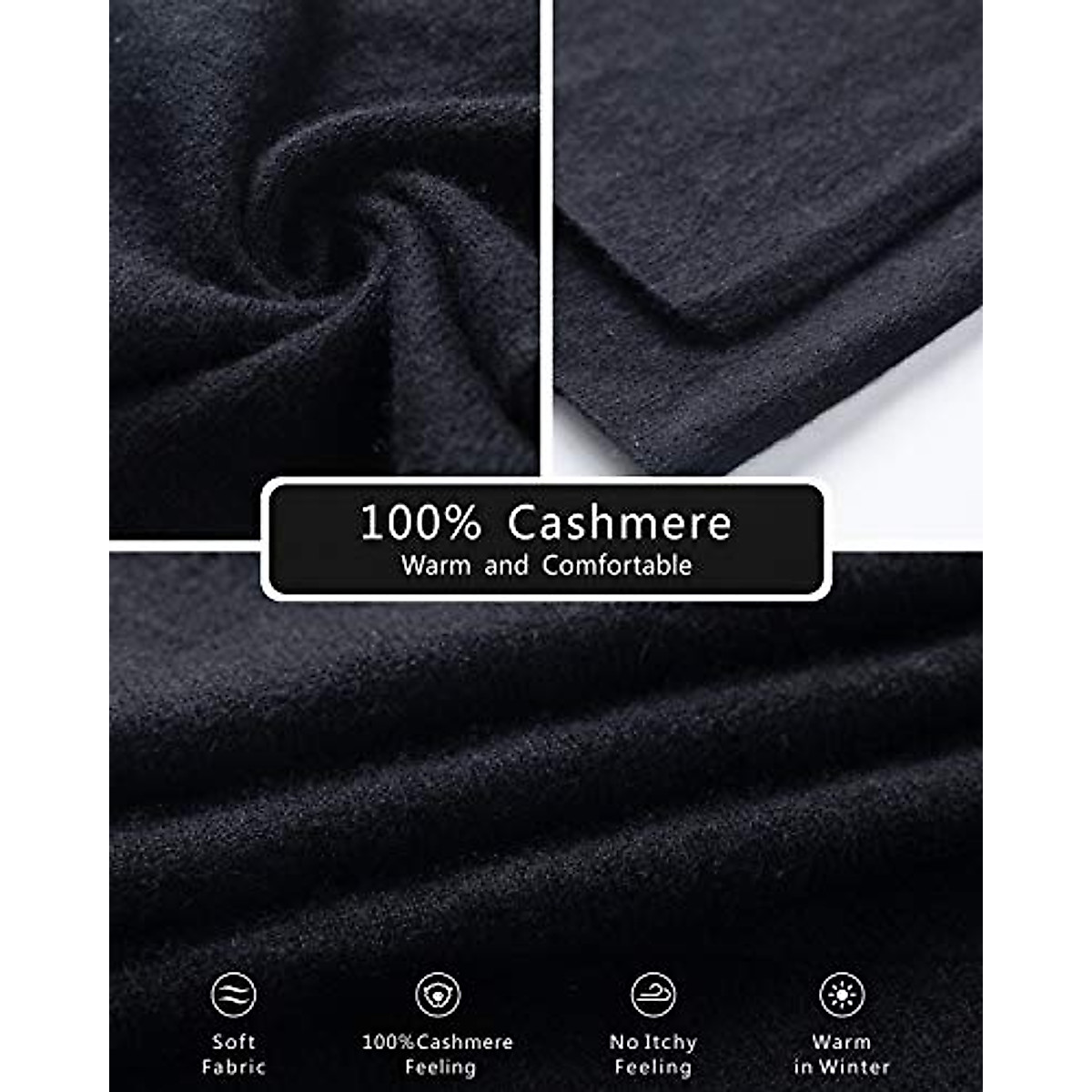 EURKEA 100% Cashmere Winter Scarf in Solid Colors with Gift Box for Women, Warm & Soft & Lightweight, Gift Ready, Black, Free Size